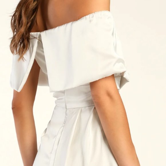 Lulus | Dresses | White Satin Off The Shoulder Dress Rehearsal Wedding ...